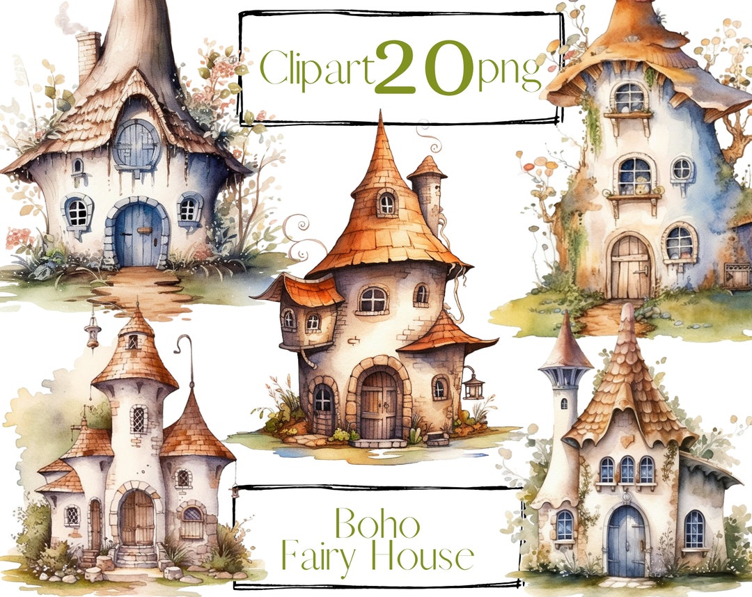 Boho Fairy House Clipart, Png. Magic Cottage. Elf Village. Digital ...