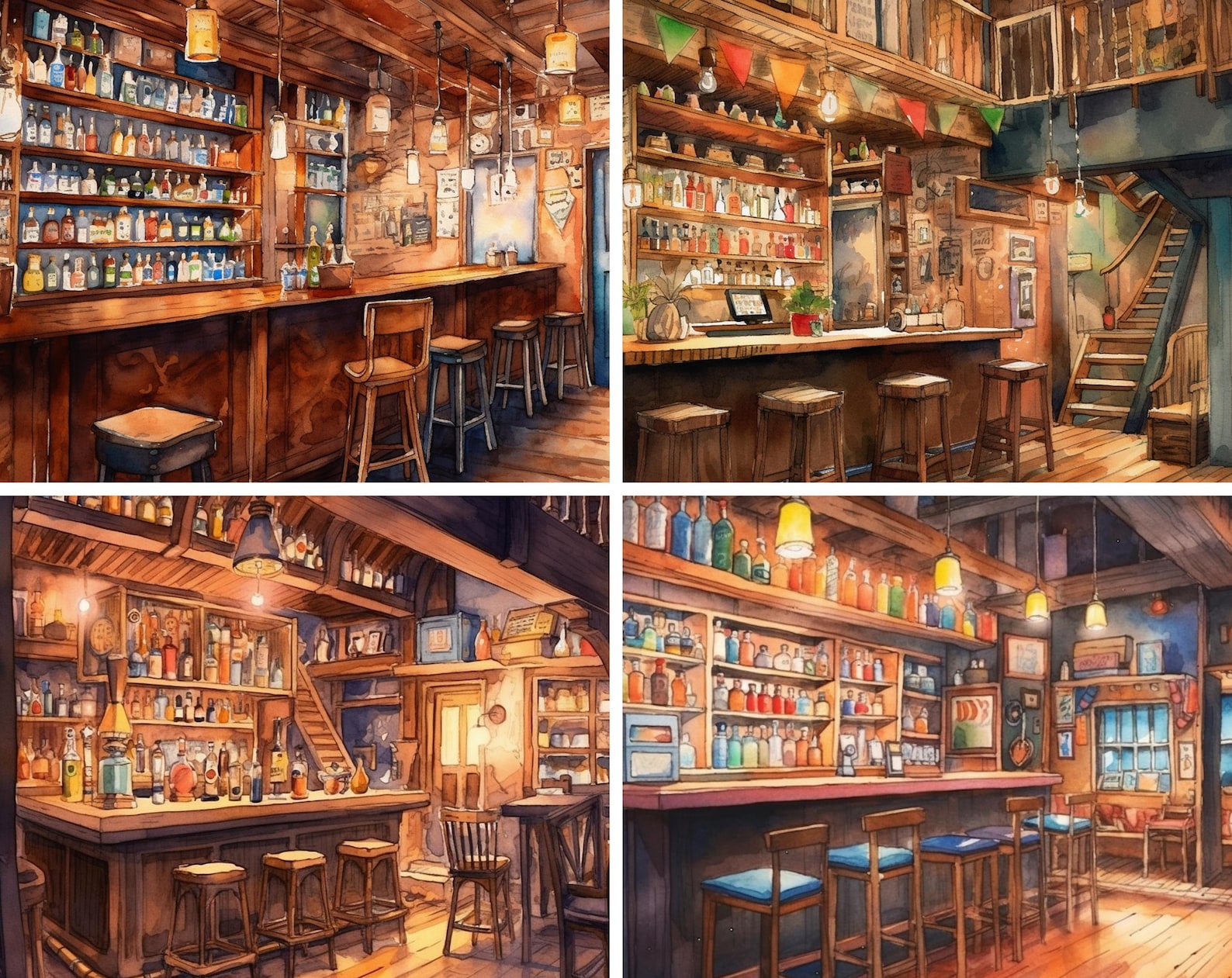 Bar Digital Paper, Cafe Digital Paper. Watercolor Scrapbook Paper for ...