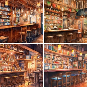 Bar Digital Paper, Cafe Digital Paper. Watercolor Scrapbook Paper for ...