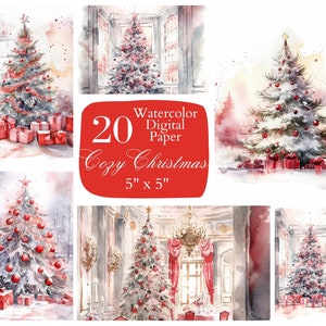 Christmas Digital Paper, Cozy Winter Night Pattern. Watercolor Digital ...