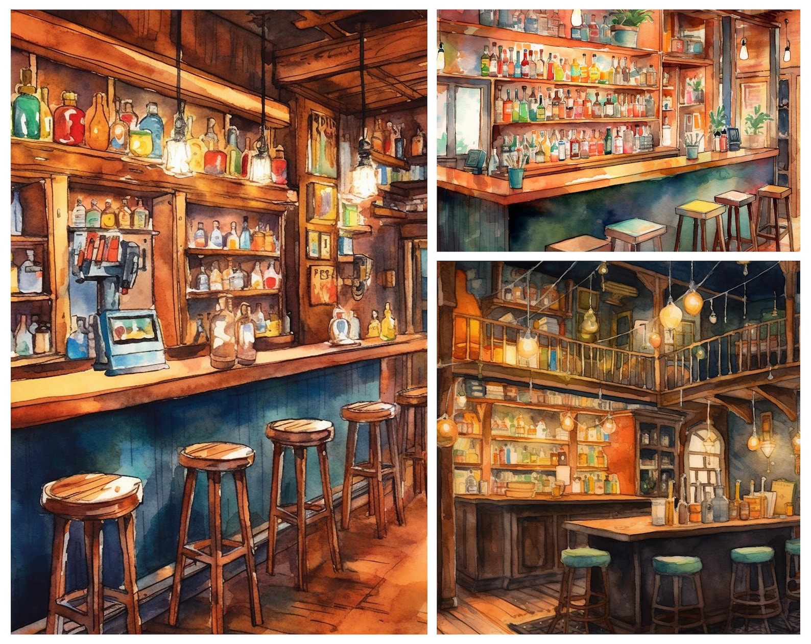 Bar Digital Paper, Cafe Digital Paper. Watercolor Scrapbook Paper for ...