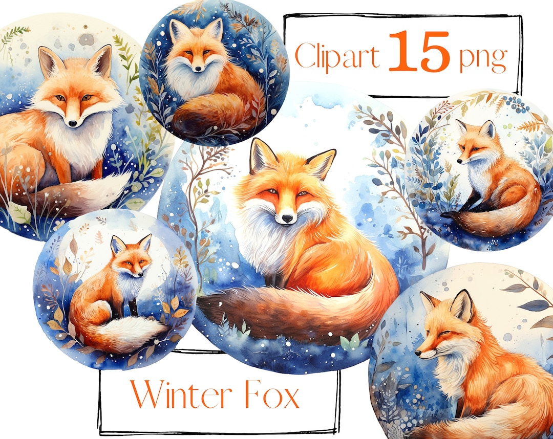 Cute Fox Clipart, Winter Animals Clip Art, Winter Clipart, Png. Digital ...
