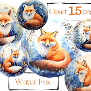 Cute Fox Clipart, Winter Animals Clip Art, Winter Clipart, Png. Digital ...