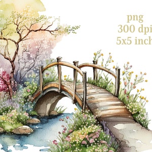 Spring Bridge Clipart, Garden Clip Art, Png. Digital Watercolor. Free ...
