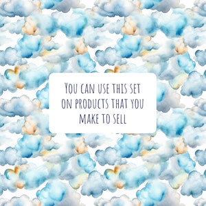 Clouds Digital Paper, Seamless Pattern, Sky Pattern. Moon Clipart, Blue ...