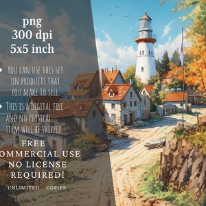 Beach Digital Paper, Sea Village Landscape. Watercolor Scrapbook Paper ...