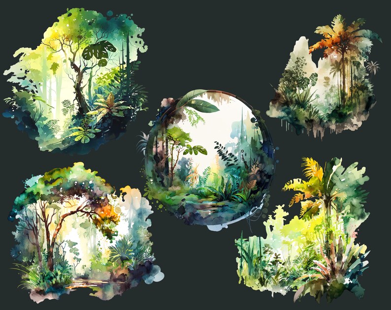 Rain Forest Clipart, Wood Clip Art, Png. Digital Watercolor. Free ...
