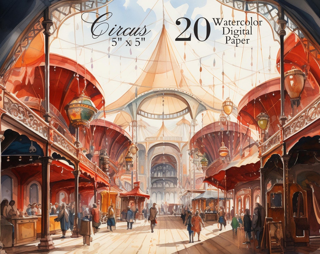 Circus Digital Paper, Retro Pattern, Circus Clipart. Watercolor Digital ...