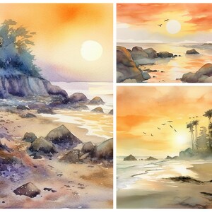 Beach Digital Paper, Sunrise Digital Paper. Watercolor Scrapbook Paper ...