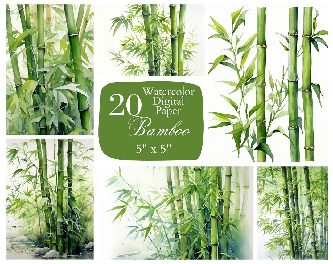 Bamboo Digital Paper, Floral, Chinese. Watercolor Scrapbook Paper for ...