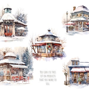 Winter Coffee Shop Clipart, Cafe Clip Art, Png. Digital Watercolor ...