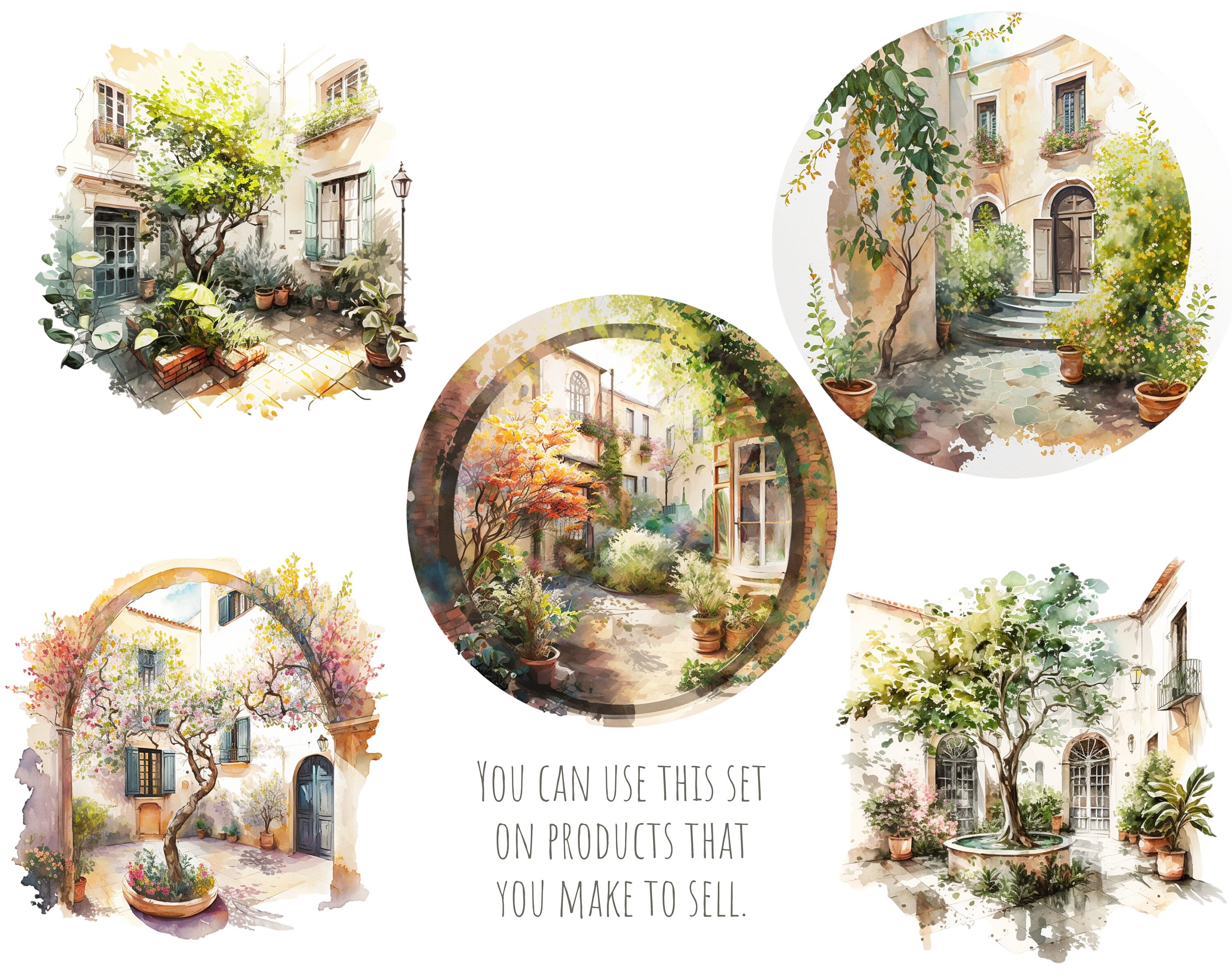 Courtyard Clipart Spring Courtyard Png. Digital Watercolor. - Etsy