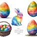 Rainbow Easter Clipart, Easter Eggs Clipart, Boho Easter, Bunny, Junk ...