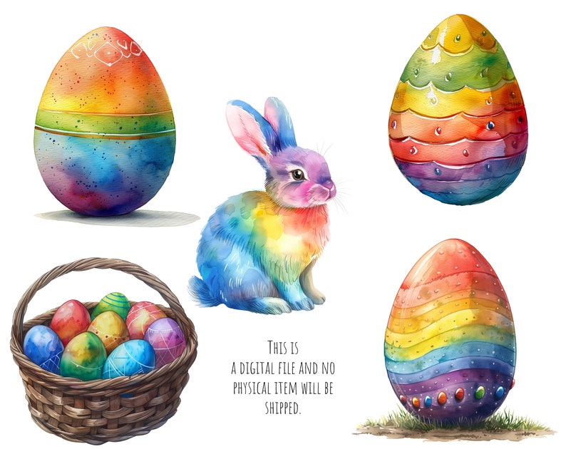 Rainbow Easter Clipart, Easter Eggs Clipart, Boho Easter, Bunny, Junk ...