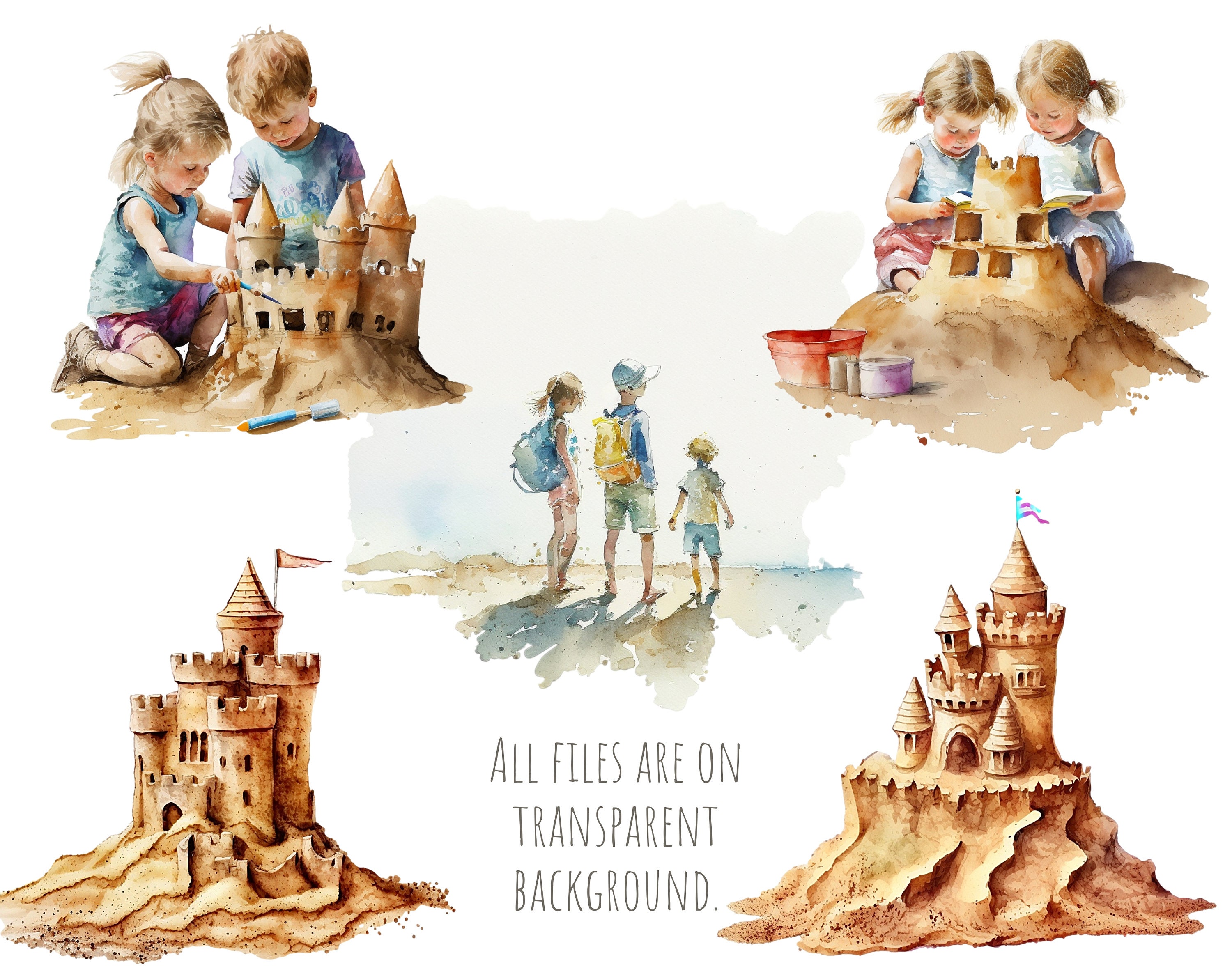 Sand Castle Watercolor Clipart, Beach Vacation Art (PNG) - Etsy