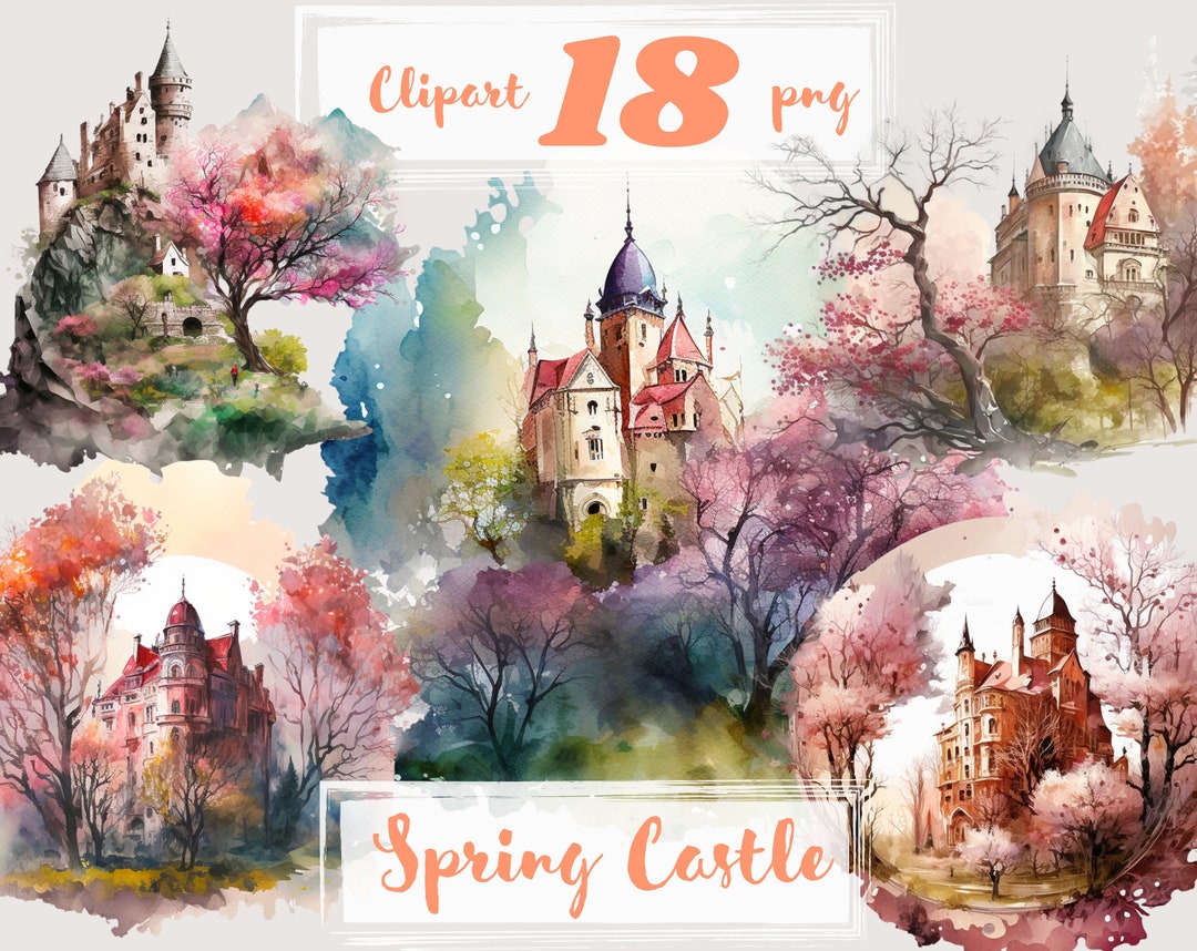 Spring Castle Clipart, Palace Clip Art, Png. Digital Watercolor. Free ...