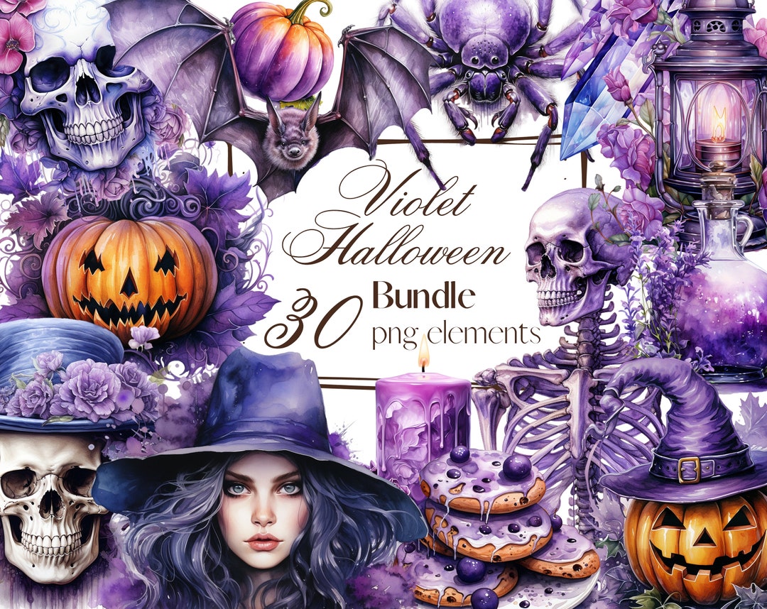Halloween Clipart, Watercolor Halloween, Halloween Bundle, Purple ...