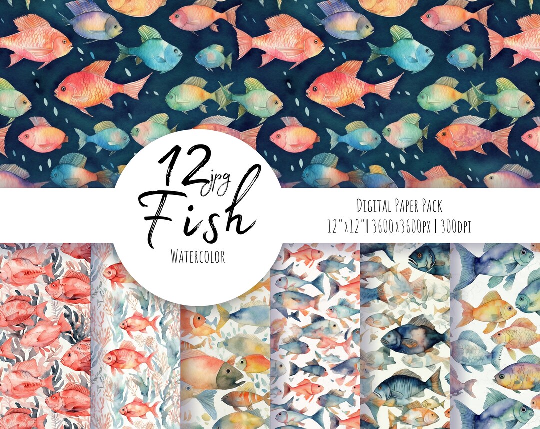 Fish Digital Paper, Seamless Pattern, Fish Pattern. Nautical Clipart ...