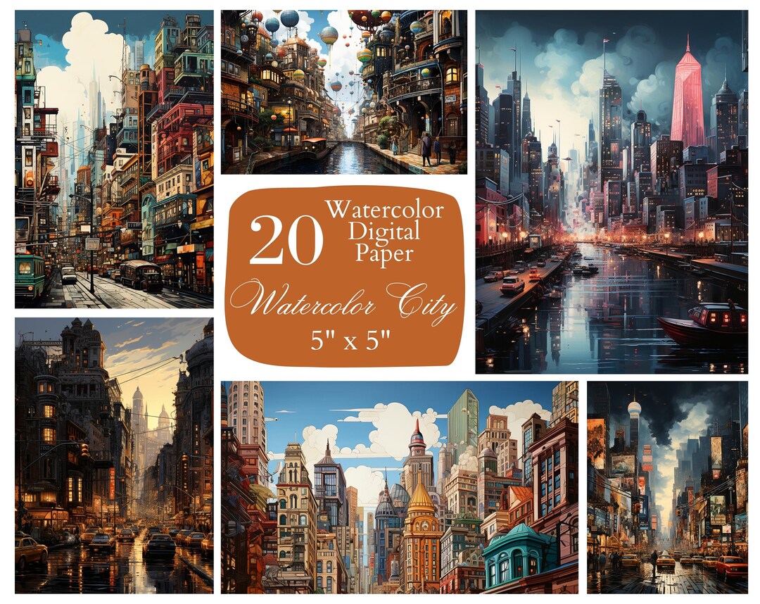 City Digital Paper, Futuristic Digital Paper Watercolor Scrapbook Paper ...