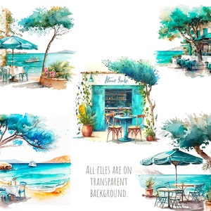 Beach Coffee Shop Clipart, Cafe Clip Art, Png. Digital Watercolor. Free ...