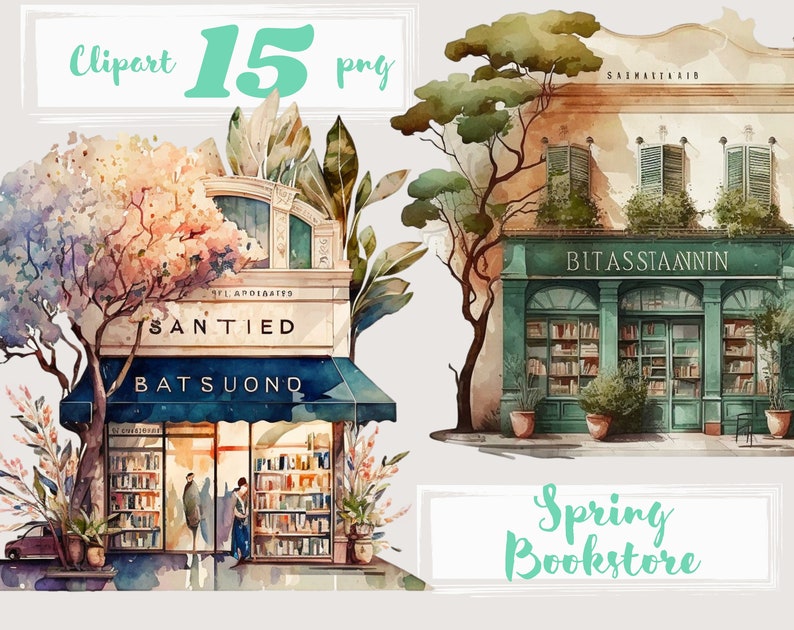 Spring Bookstore Clipart Book Shop Clip Art Png. Digital - Etsy