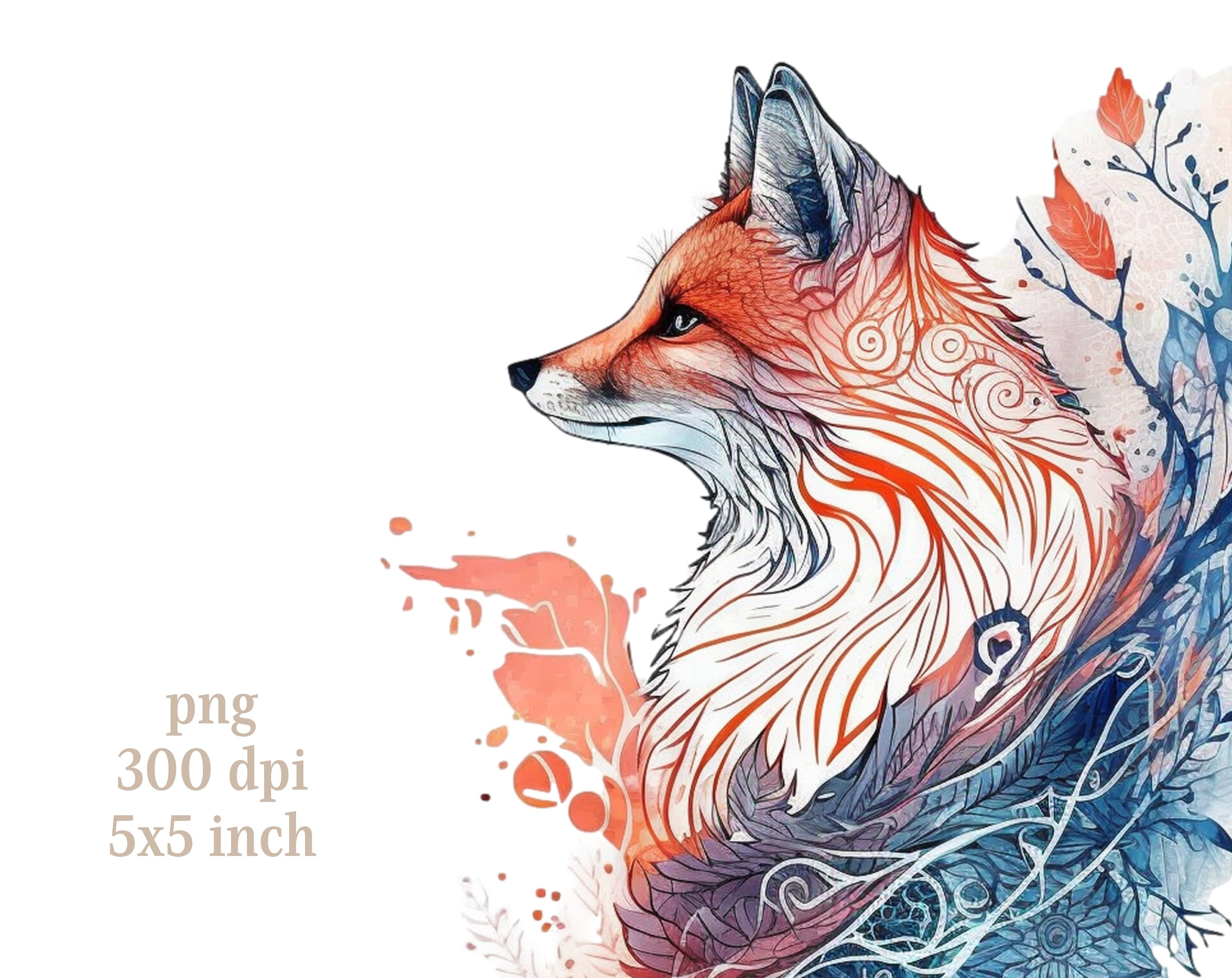 Cute Fox Clipart Animals in the Flowers Clip Art Png. - Etsy