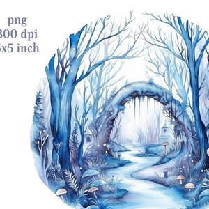 Winter Fairy Forest Clipart, Png. Digital Watercolor. Free Commercial ...
