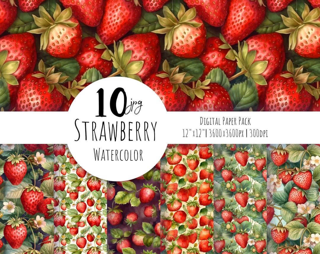 Strawberry Digital Paper, Berries, Seamless Pattern, Summer Pattern ...