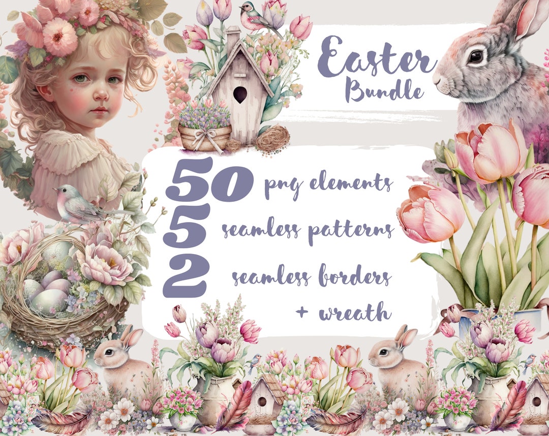 Easter Bundle. Spring Clipart, Pink Floral Clip Art, Boho Easter ...