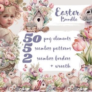 Easter Bundle. Spring Clipart, Pink Floral Clip Art, Boho Easter ...