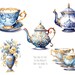 Blue Tea Time Clipart, Tea Set Clip Art, Vintage Teacup Clipart ...