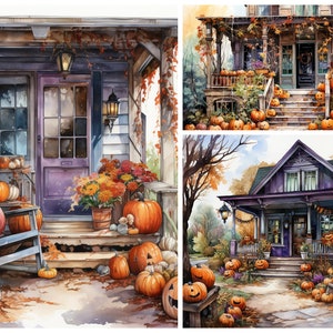 Halloween Digital Paper, Fall Porch, Autumn Garden, Fall, Pattern ...