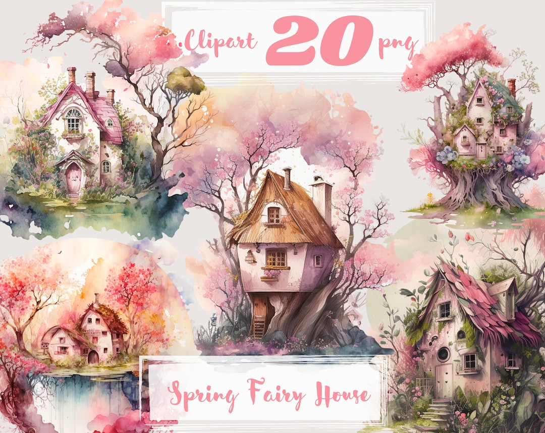 Spring Fairy House Clipart, Png. Magic Cottage. Elf Village. Digital ...