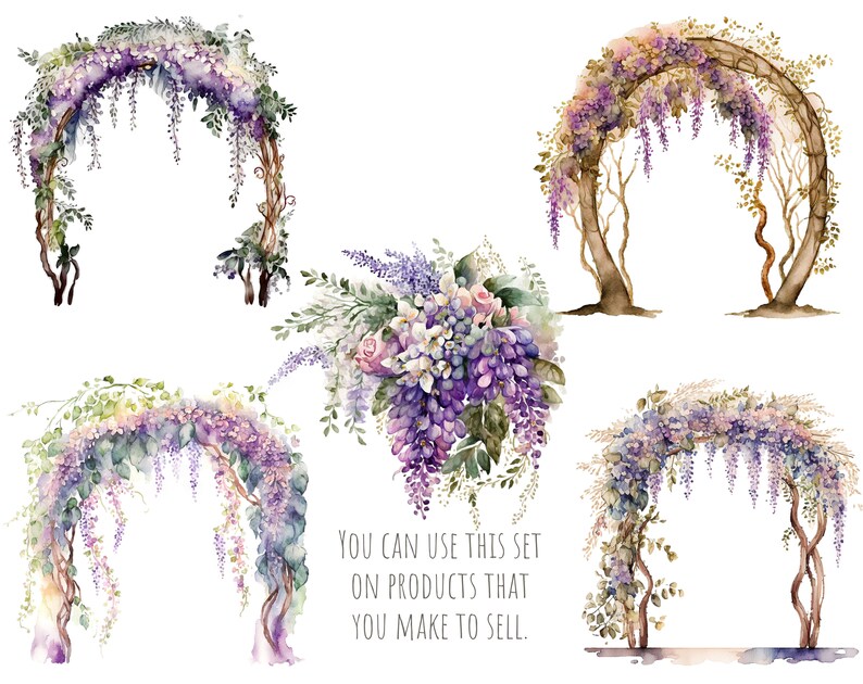 Watercolor Floral Arches Clipart Wedding Clipart Wisteria - Etsy