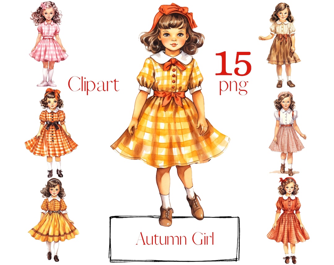 Autumn Girls Clipart Fall Clipart Autumn PNG Autumn Junk - Etsy