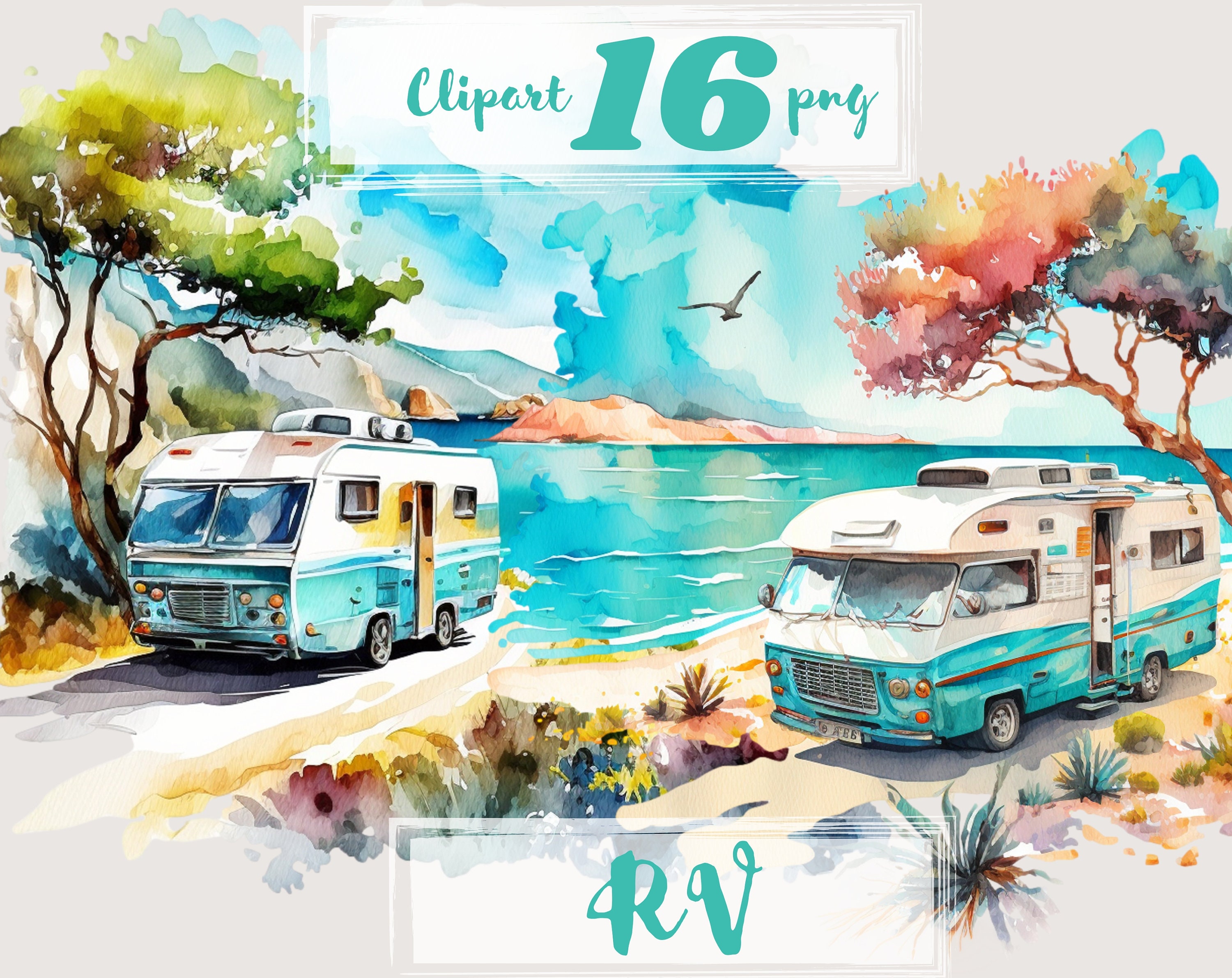 RV Camping Clipart RV Clip Art Travel Clipart Watercolor - Etsy Australia