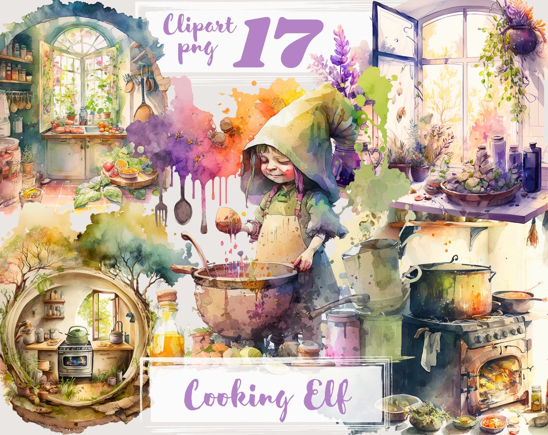 Fairy Kitchen Clipart, Png. Magic Cooking. Elf Food. Digital Watercolor ...