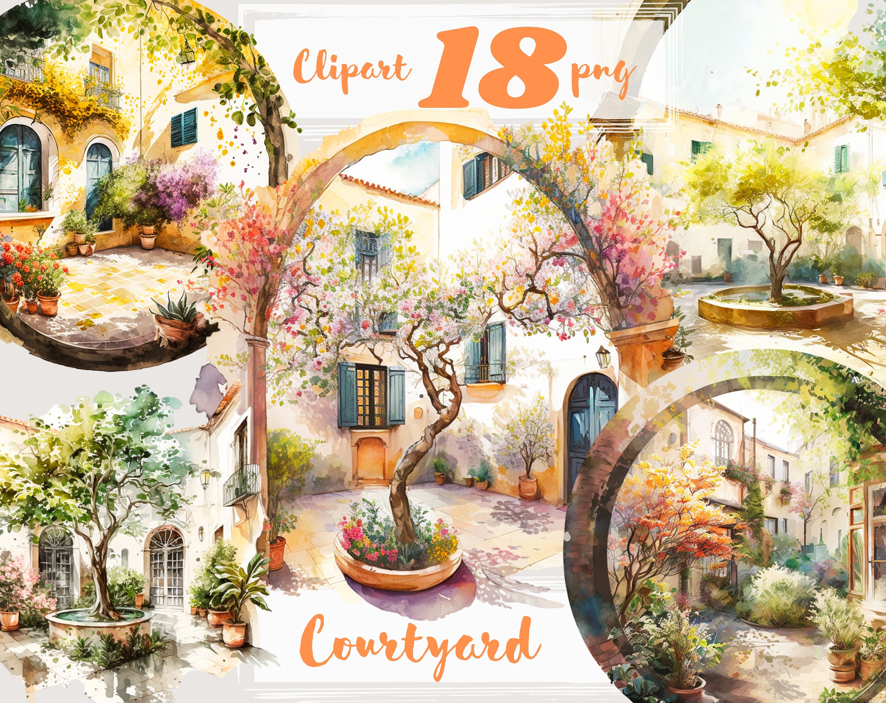 Courtyard Clipart Spring Courtyard Png. Digital Watercolor. - Etsy