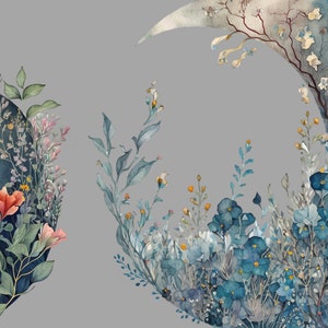 Floral Moon Clipart, Moon Clip Art, Flowers and Moon, Vintage Clip Art ...