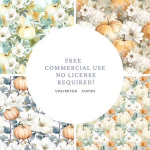 White Pumpkin Digital Paper, Seamless Pattern, Summer, Fall Pattern ...