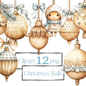 Boho Christmas Balls Clipart. Christmas Decoration Clipart. Christmas ...