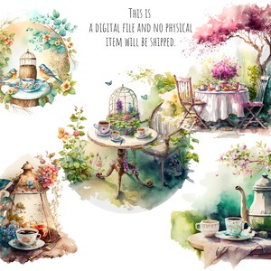 Spring Tea Time Clipart, Garden Picnic Clip Art, Png. Digital Watercolor. Free Commercial Use ...