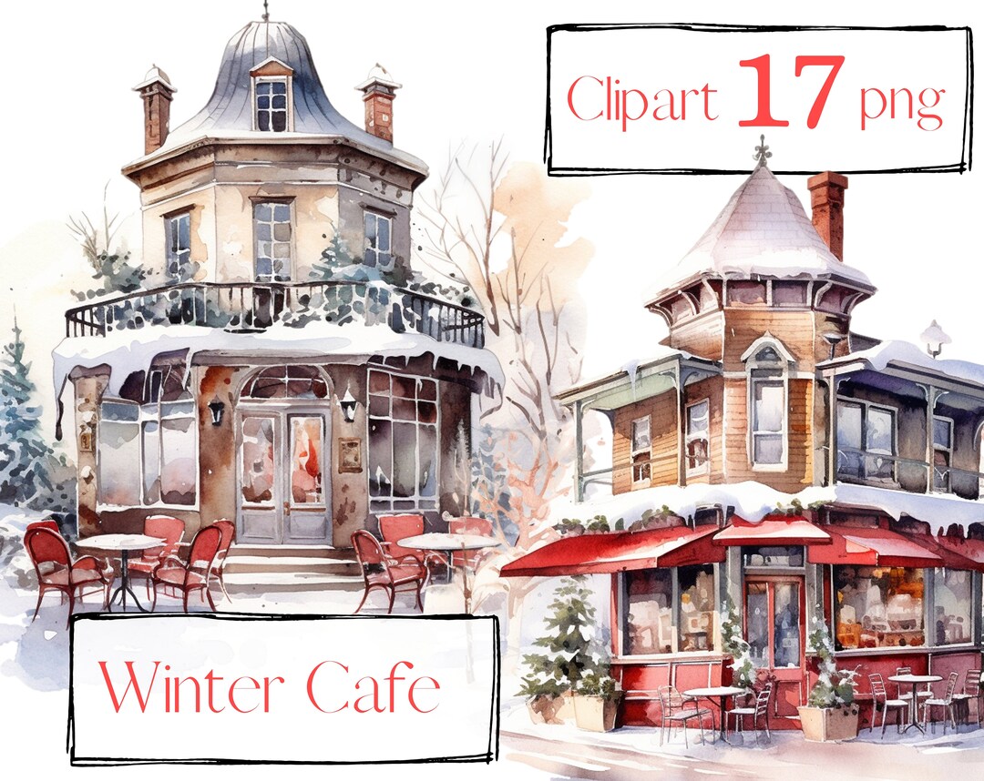 Winter Coffee Shop Clipart, Cafe Clip Art, Png. Digital Watercolor ...