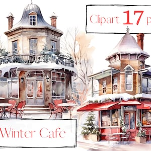 Winter Coffee Shop Clipart, Cafe Clip Art, Png. Digital Watercolor ...