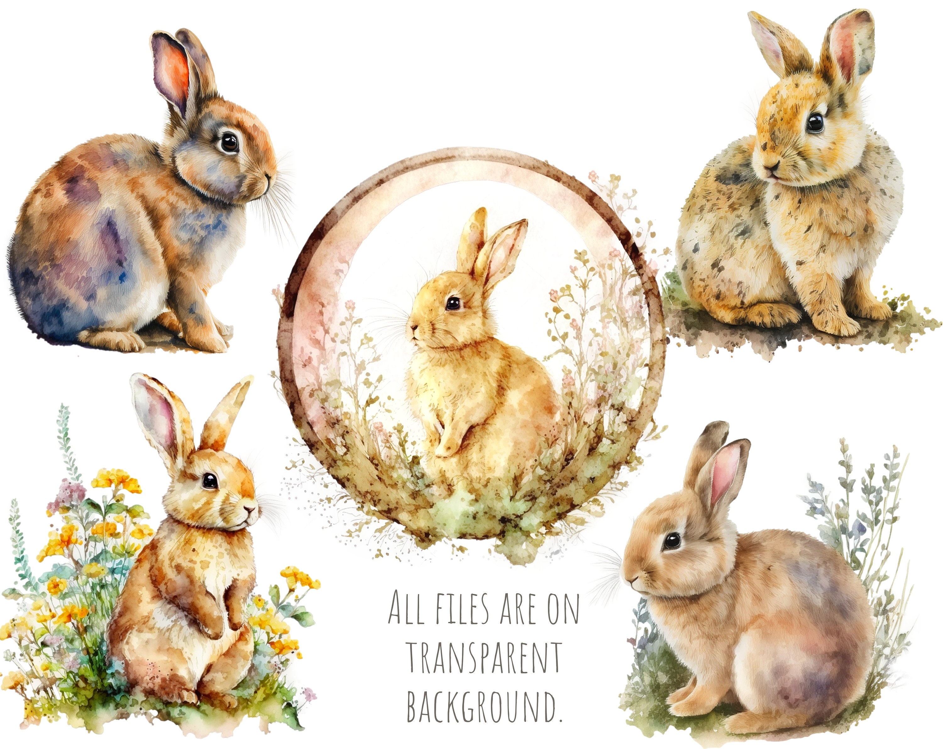 Bunnies Clipart. Bunny Bundle. Spring Clipart, Rabbit Clip Art, Boho ...