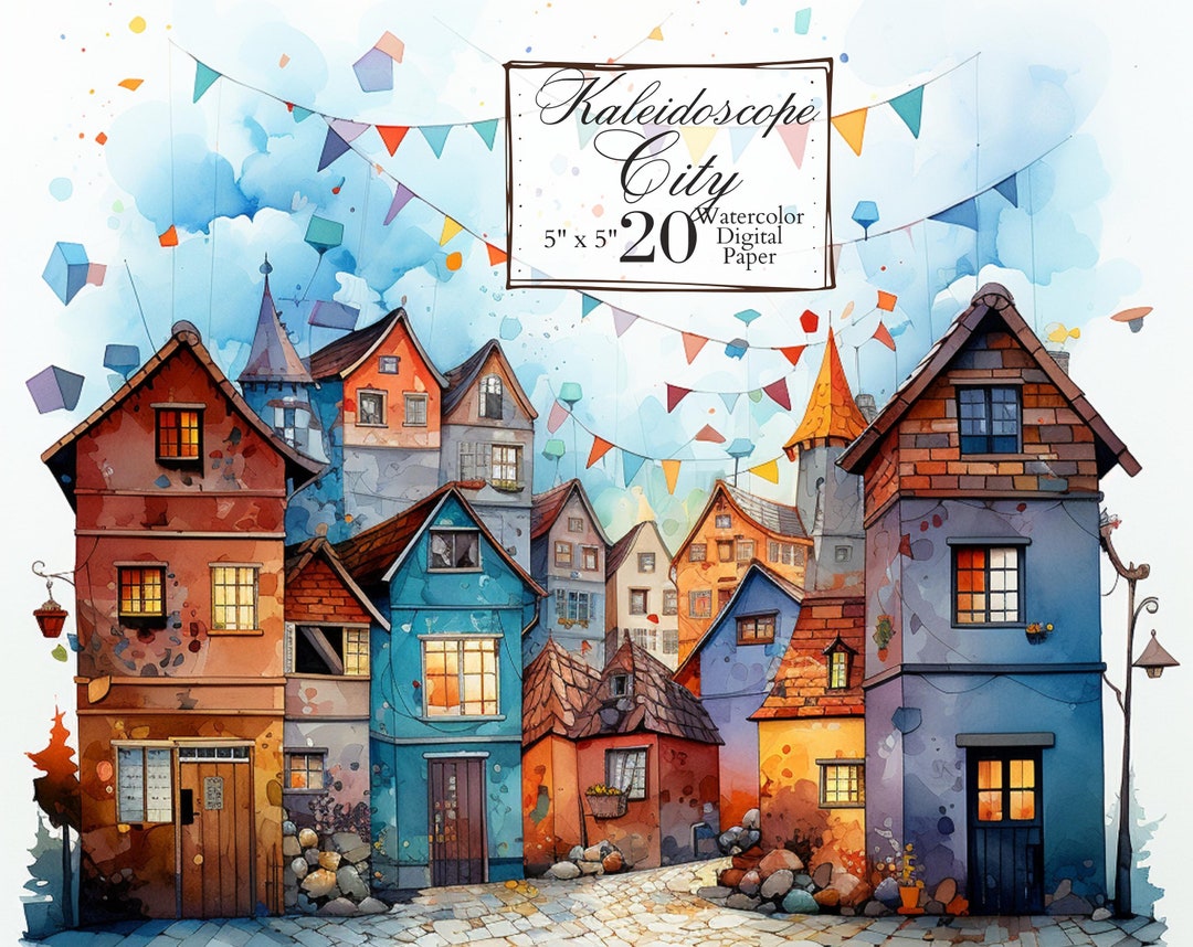 City Digital Paper, Futuristic Digital Paper Watercolor Scrapbook Paper ...