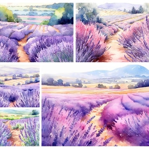 Lavender Field Digital Paper, Wild Flowers. Watercolor Scrapbook Paper ...