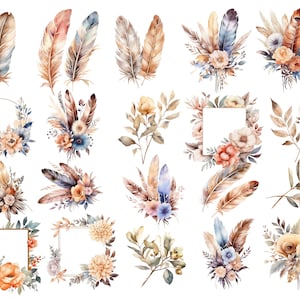 Boho Bundle, Boho Flowers PNG, Watercolor Floral Clipart, Bouquets ...