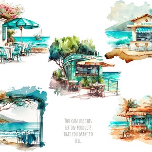 Beach Coffee Shop Clipart, Cafe Clip Art, Png. Digital Watercolor. Free ...