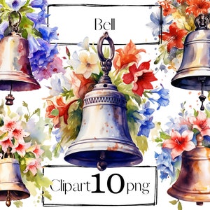 Bell Clipart. Vintage Clipart, Retro Clip Art, Boho. Floral Bell, Png ...